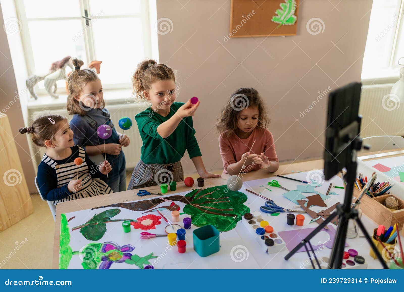 Group of Little Kids Working on Project during Creative Art and Craft ...