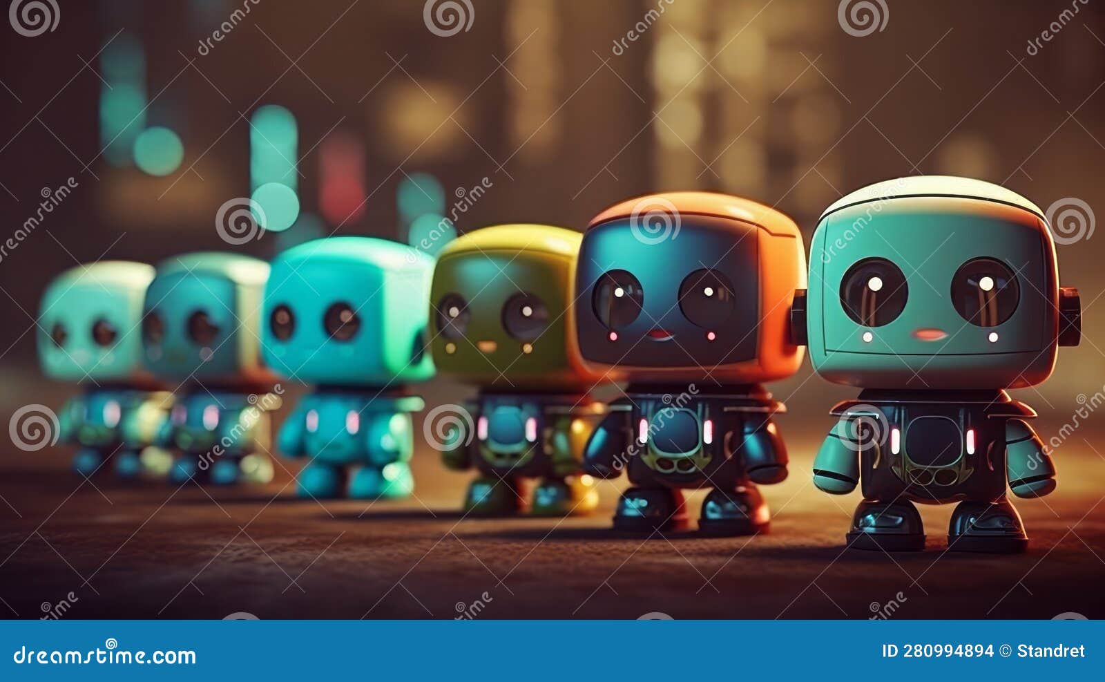 Group of Little Robots are Standing. Beautiful Illustration Picture ...