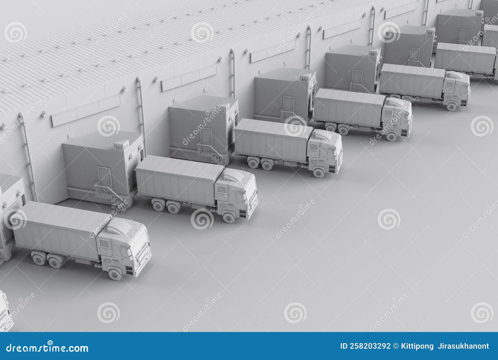Group of Logistic Trailer Trucks or Lorries at Warehouse Stock ...