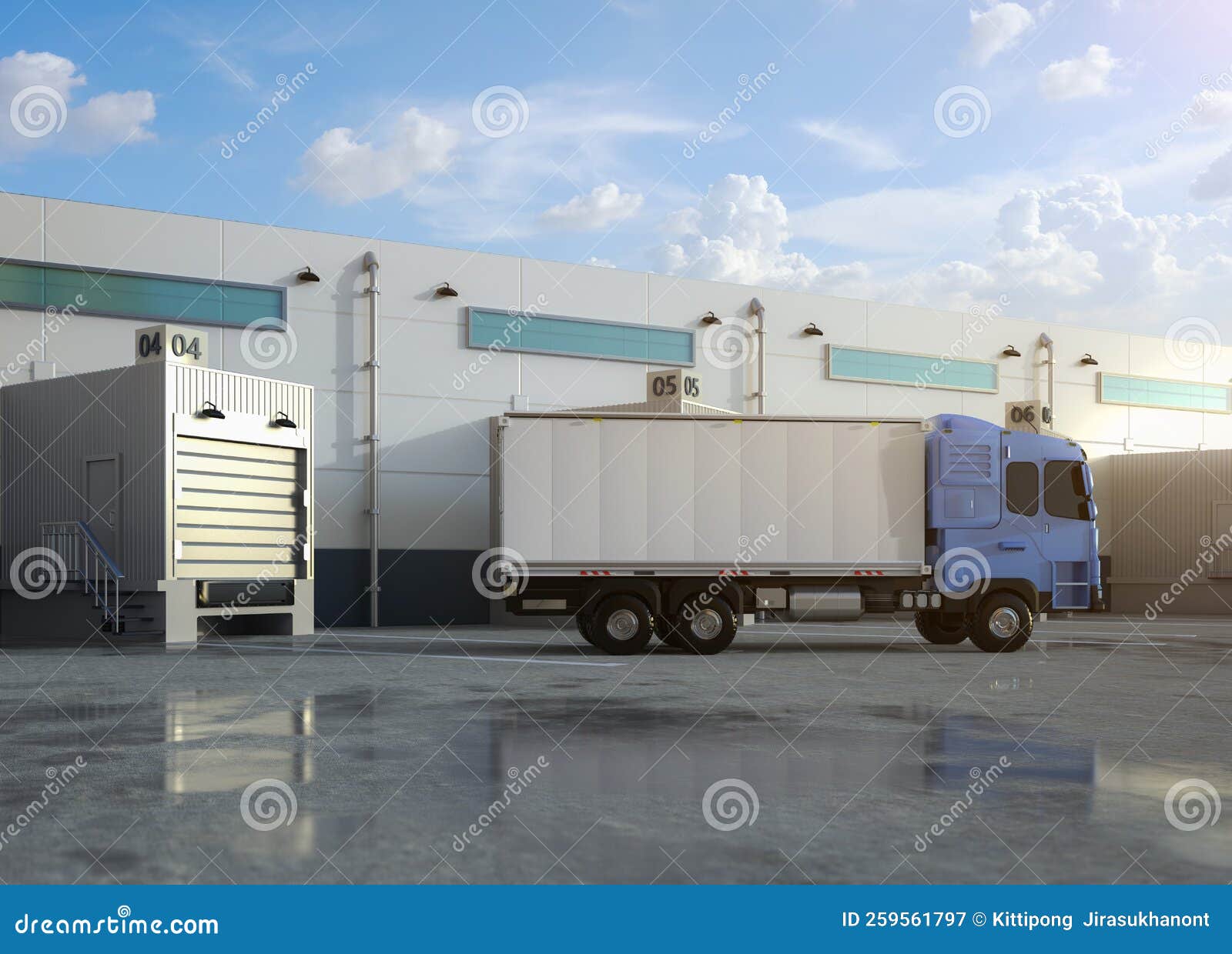 Group of Logistic Trailer Trucks or Lorries at Warehouse Stock ...