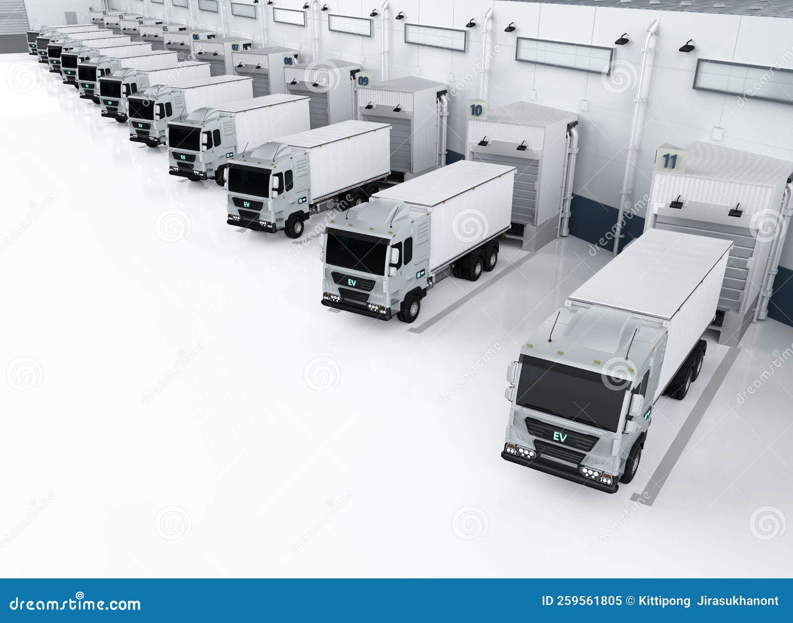Group of Logistic Trailer Trucks or Lorries at Warehouse Stock ...