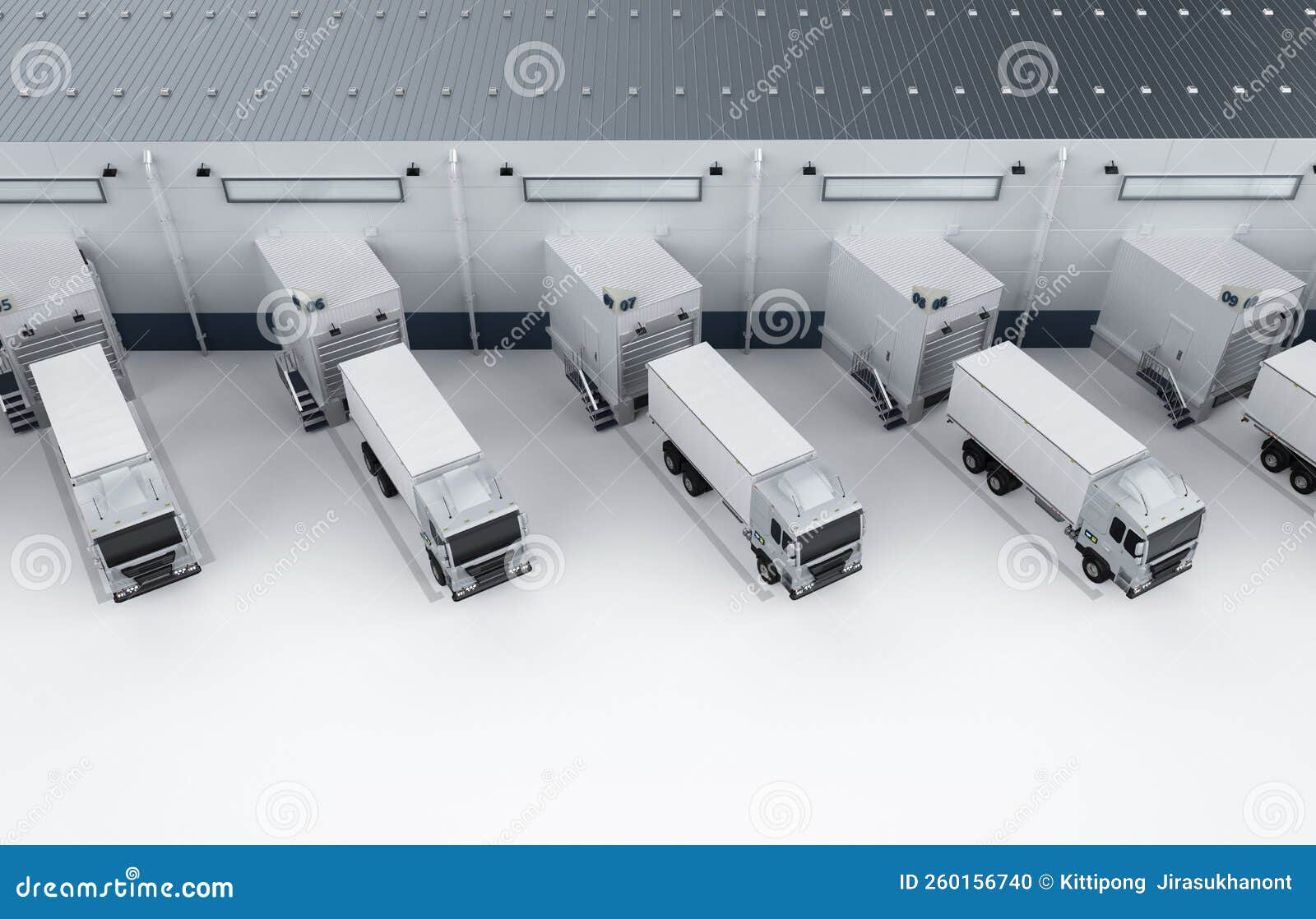 Group of Logistic Trailer Trucks or Lorries at Warehouse Stock ...