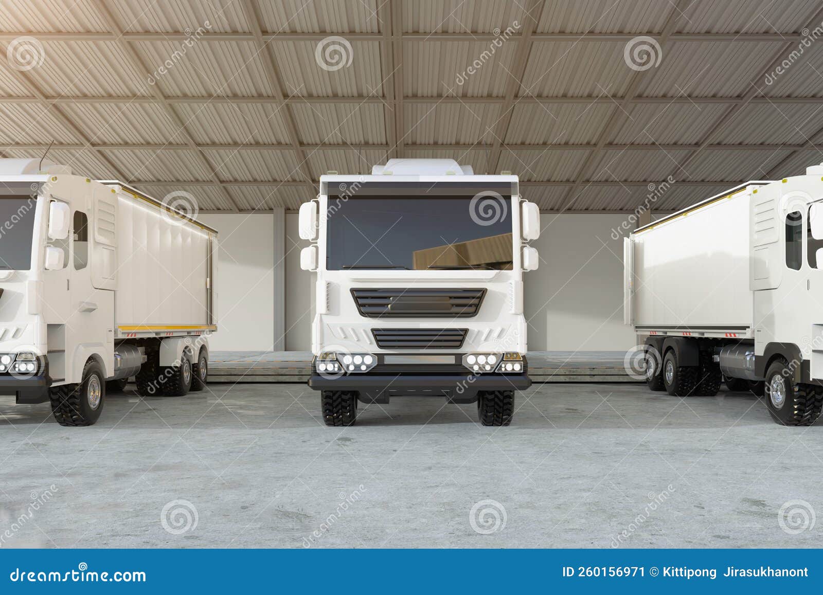 Group of Logistic Trailer Trucks or Lorries at Warehouse Stock ...