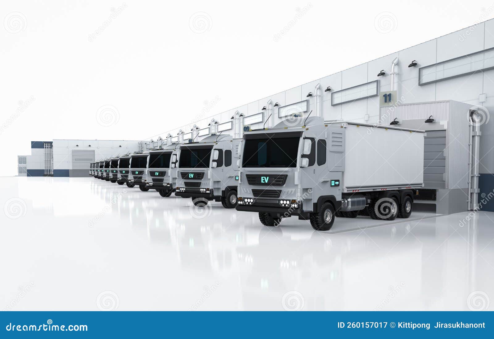 Group of Logistic Trailer Trucks or Lorries at Warehouse Stock ...