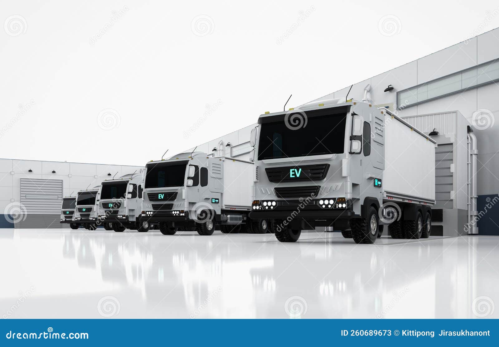 Group of Logistic Trailer Trucks or Lorries at Warehouse Stock ...