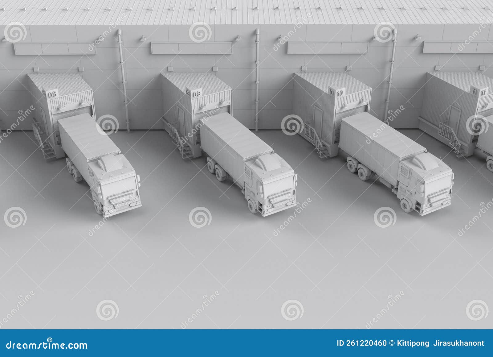 Group of Logistic Trailer Trucks or Lorries at Warehouse Stock ...
