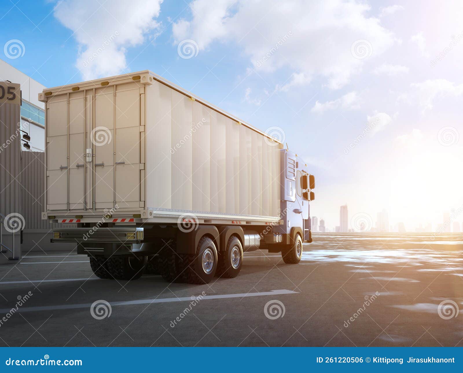 Group of Logistic Trailer Trucks or Lorries at Warehouse Stock ...