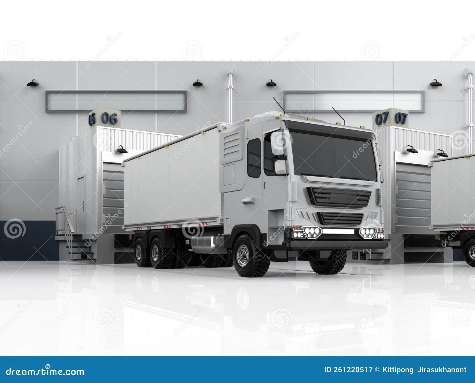 Group of Logistic Trailer Trucks or Lorries at Warehouse Stock ...