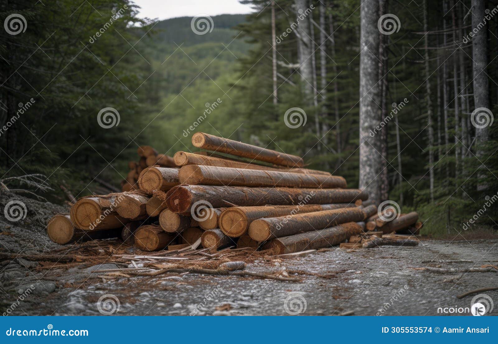 Group of Logs Stacked in the Forest, Deforestation and Logging Image ...