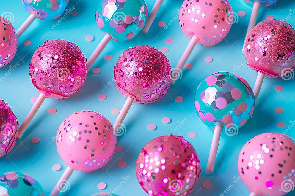 A Group of Lollipops with Pink and Blue Sprinkles Stock Photo - Image ...
