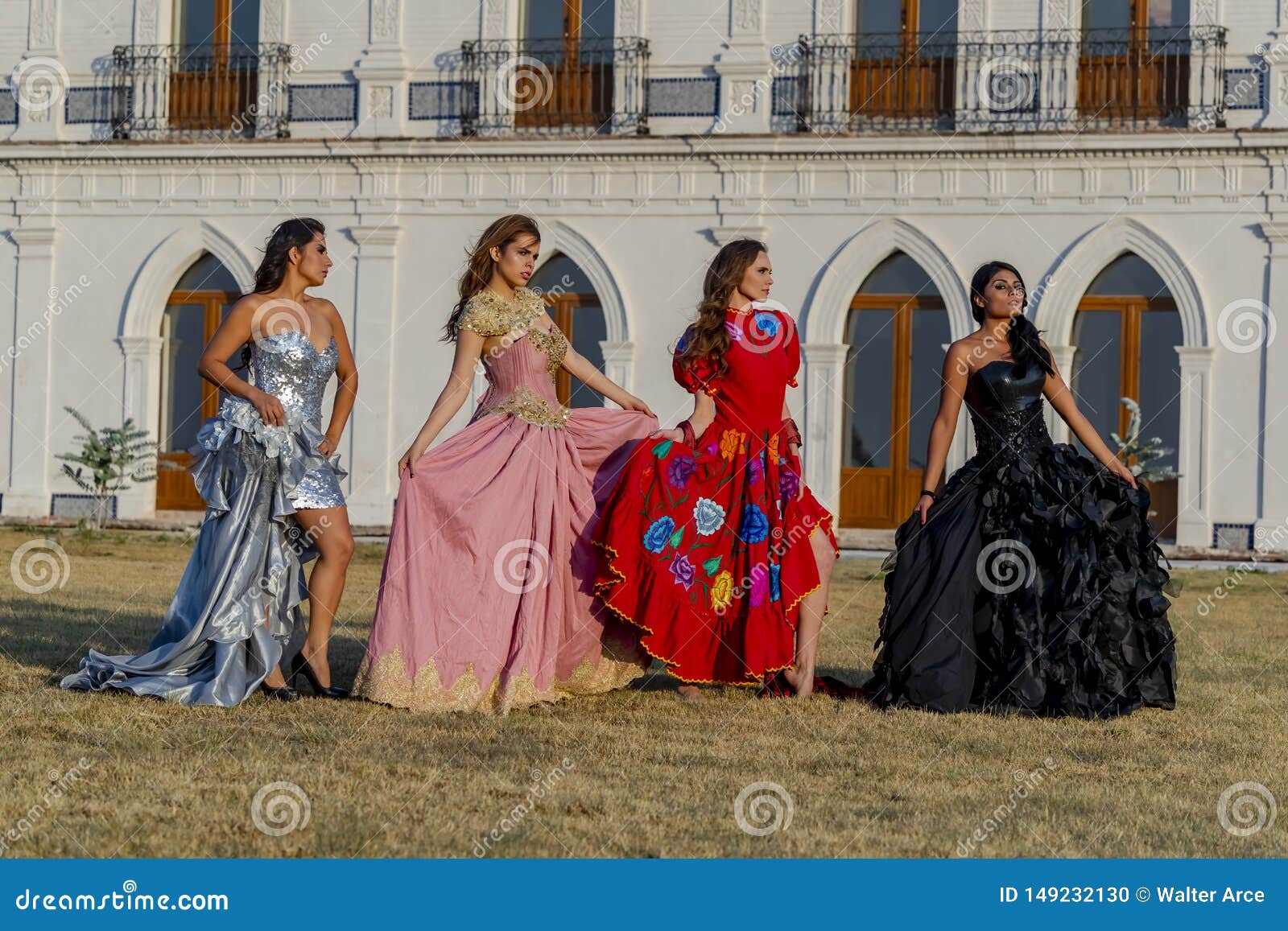 A Group of Lovely Hispanic Brunette Models Pose Outdoors on a Mexican ...