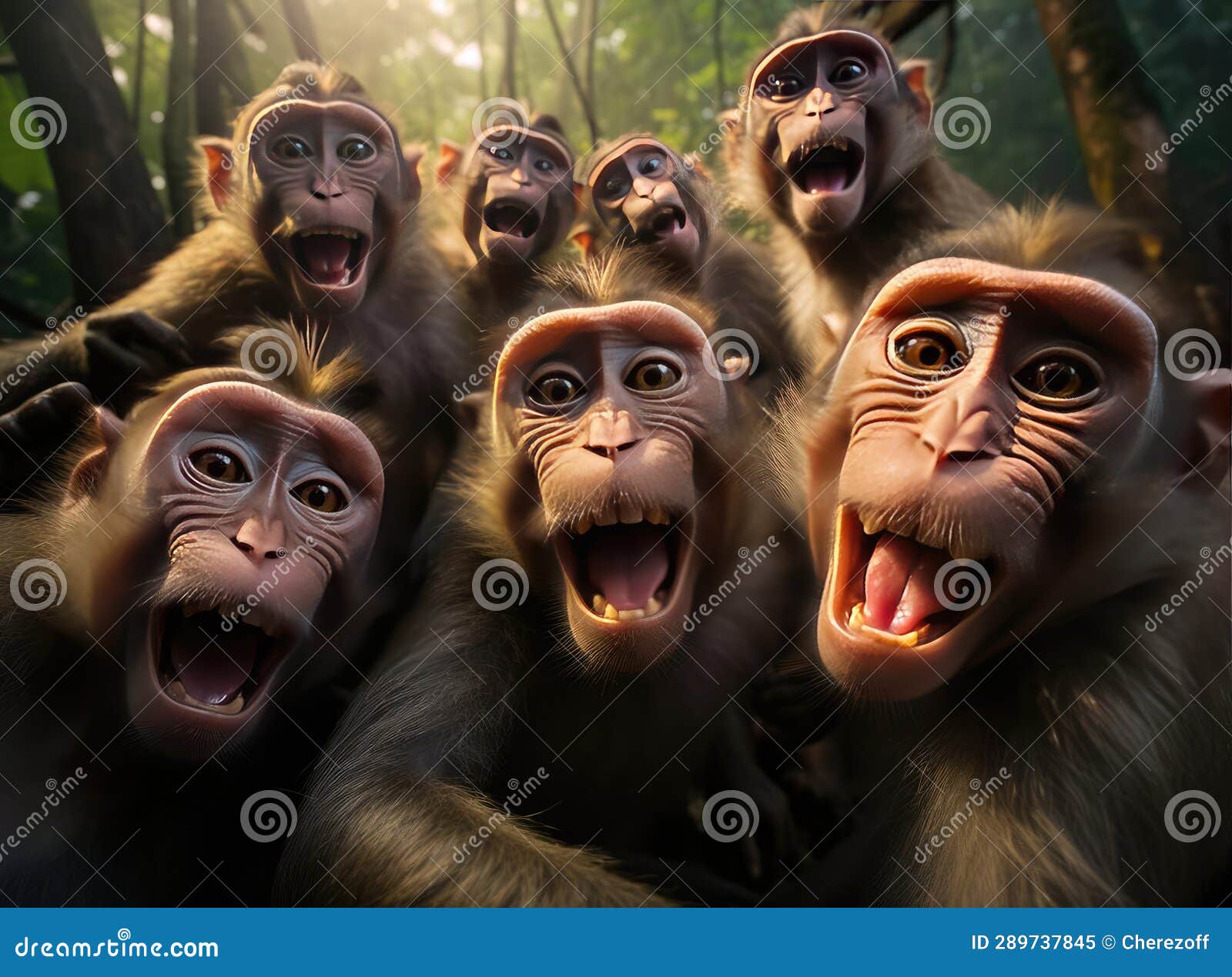 A group of macaques stock image. Image of nature, jungle - 289737845