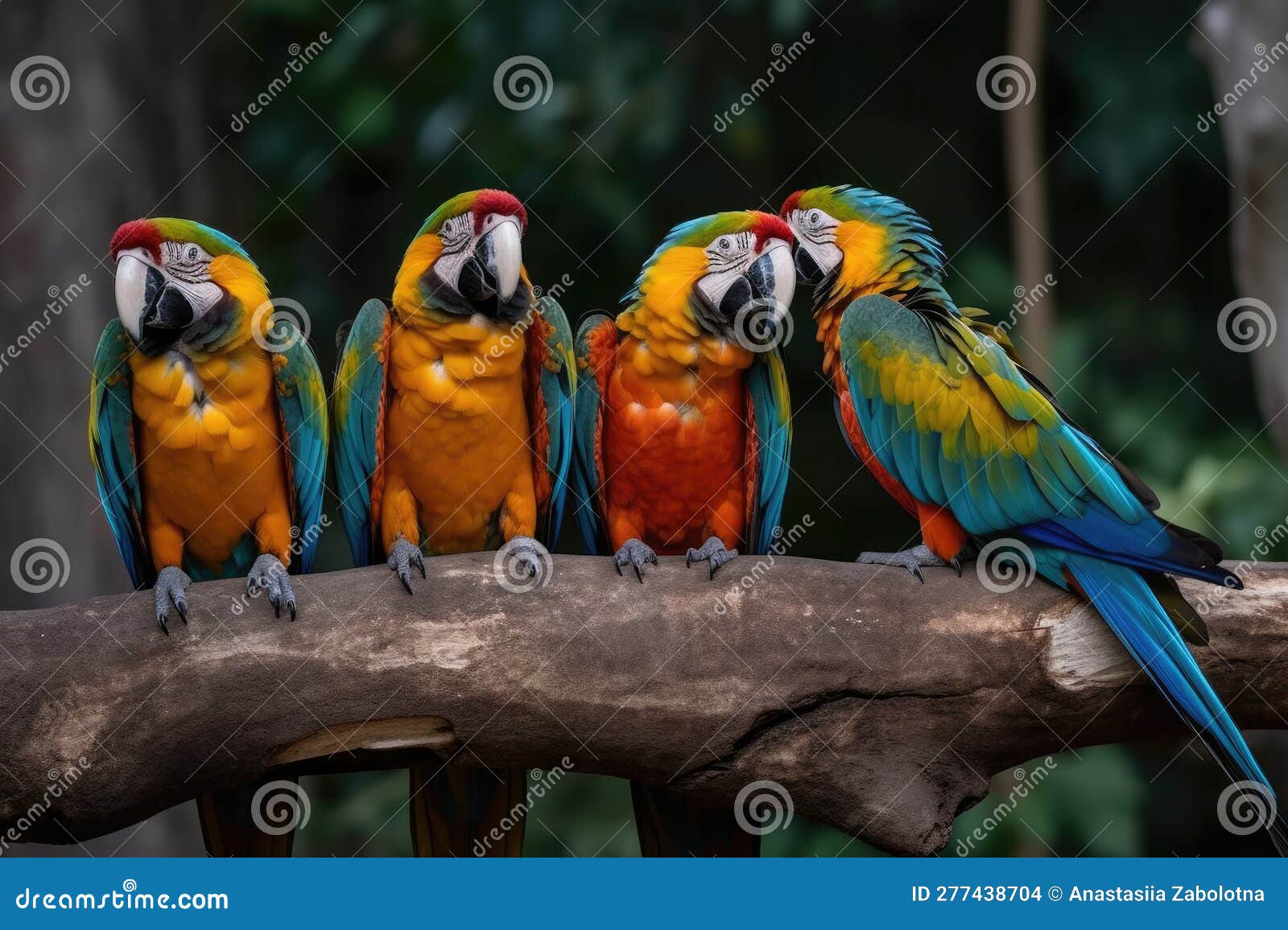 Group of Macaws Sitting on a Tree Branch. Generative AI Stock ...