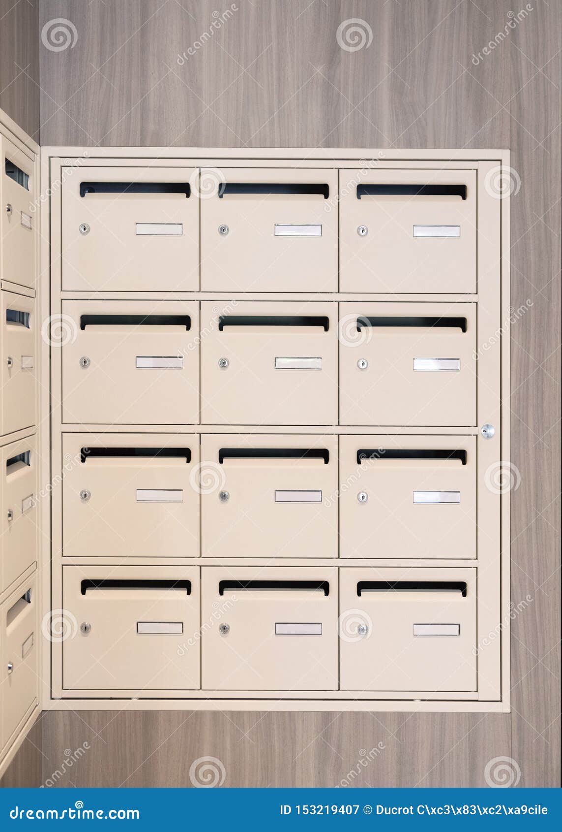 Mailboxes in a building stock image. Image of building - 153219407