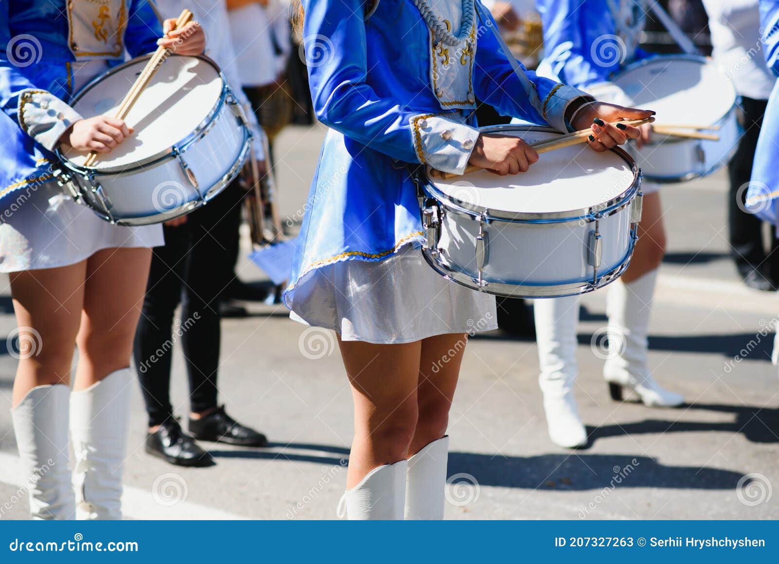 Group of Majorettes Parade through the Streets of the City Stock Image ...