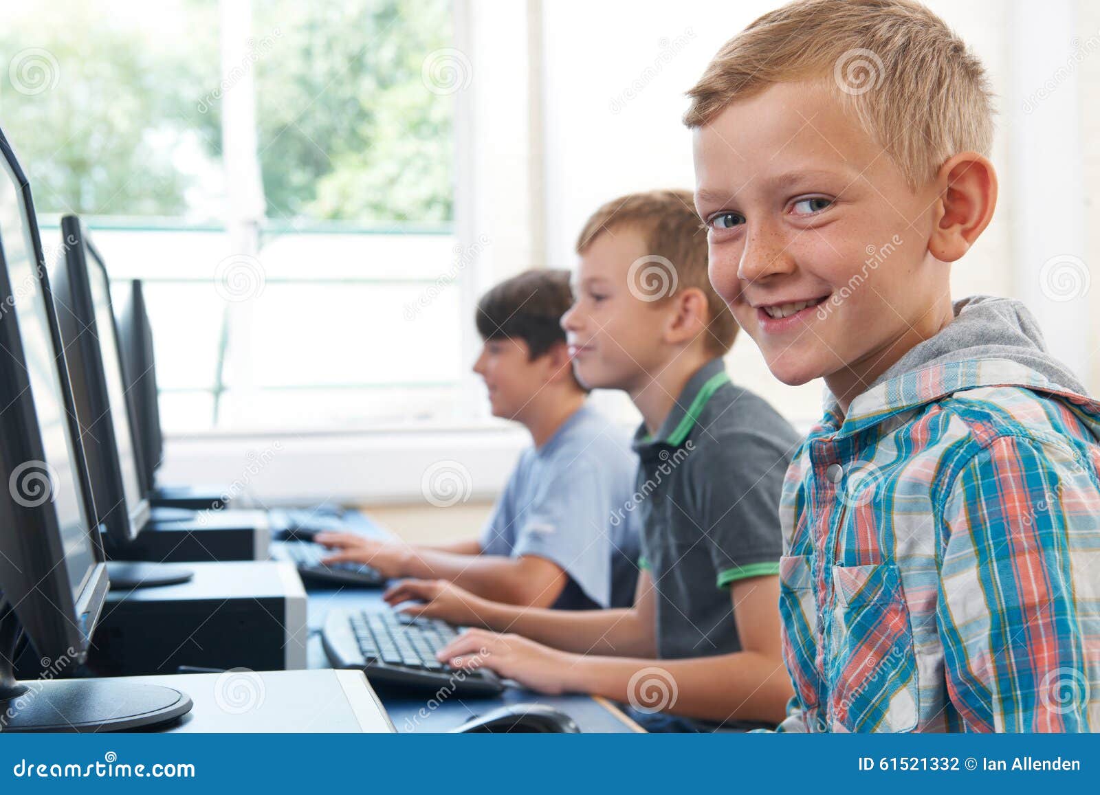 Group of Male Elementary School Children in Computer Class Stock Photo ...