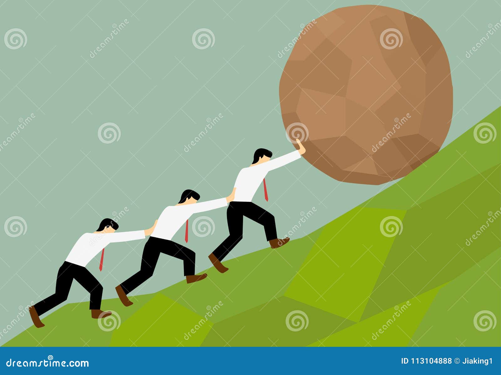 Group of Man Try To Move Stone Ball To Top of Hill Stock Vector ...