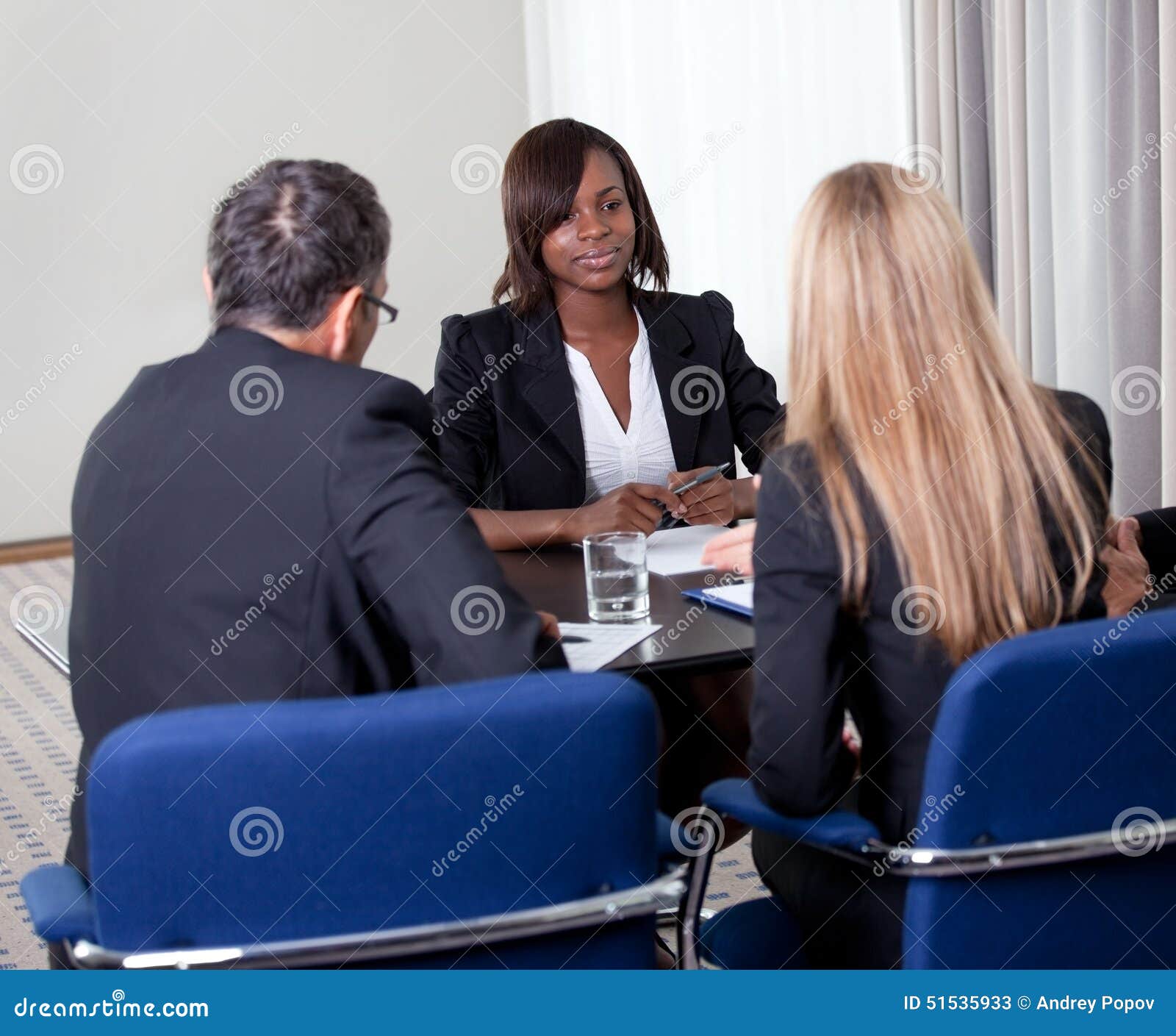 Group of Managers Interviewing Female Candidate Stock Image - Image of ...