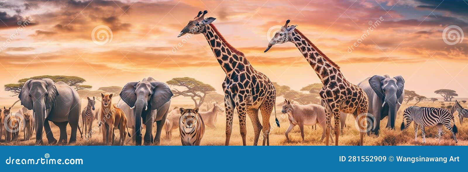 Group of Many African Animals Generative AI Stock Illustration ...