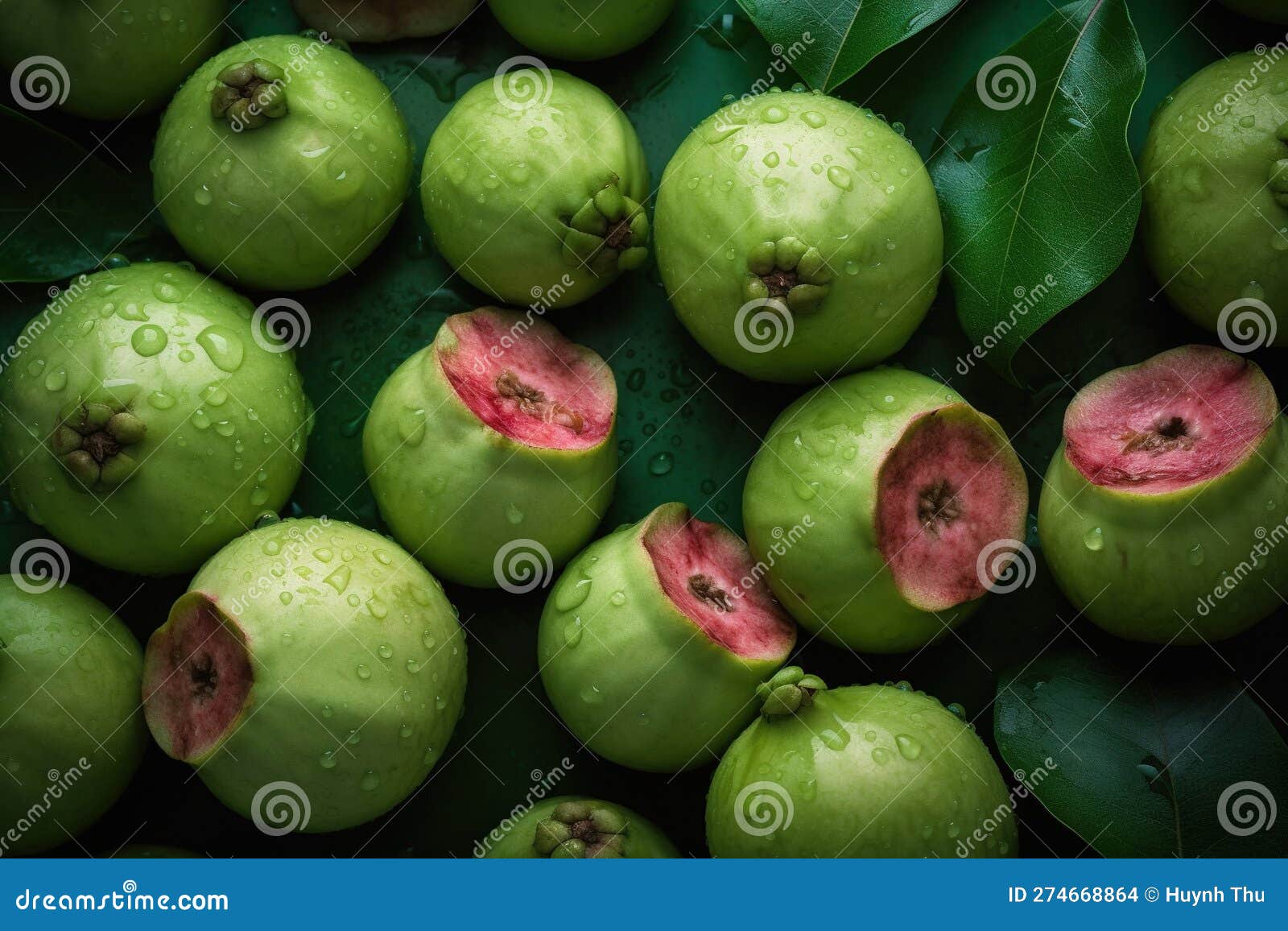 Group of Many Guavas with Seamless Background, Waterdrops, Close of ...