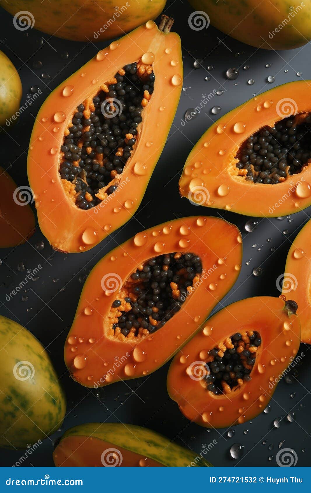 Group of Many Papaya with Seamless Background, Waterdrops, Close of ...