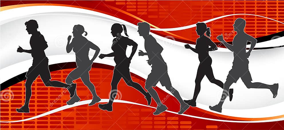 Group of Marathon Runners on Abstract Background. Stock Vector ...