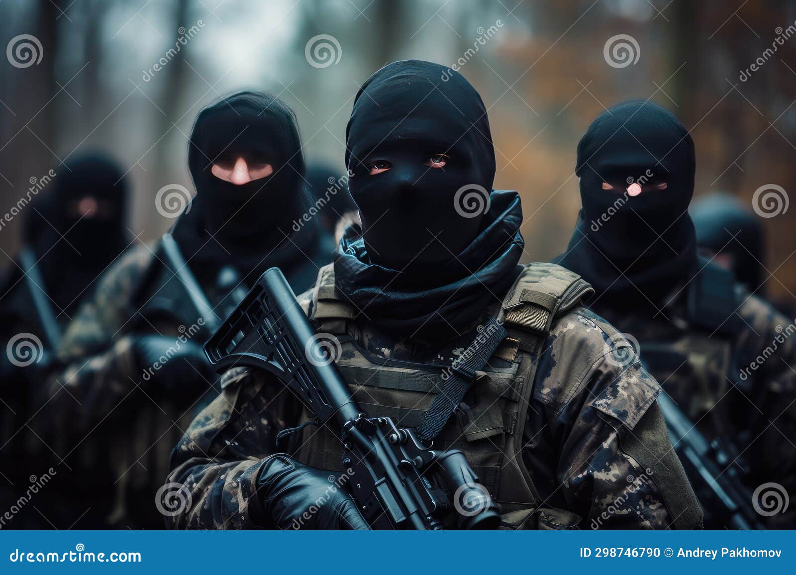 Masked Men on a Covert Mission in the Dense Forest Stock Photo - Image ...