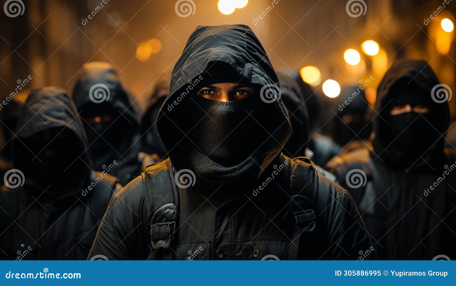 A Group of Masked Men Work Outdoors, Terrorizing the City Generated by ...