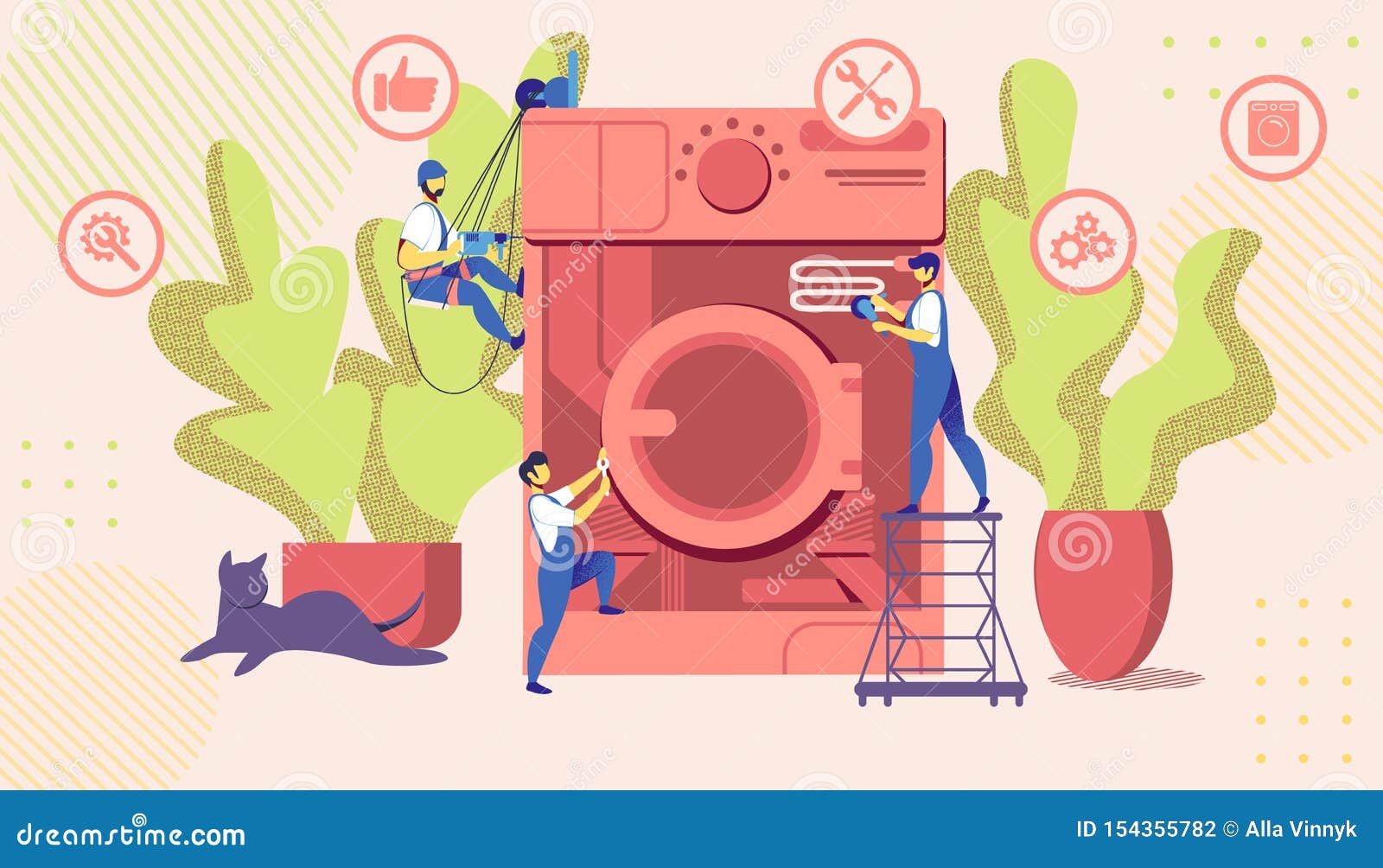 Handymen Characters Install Smart Heater Landing Page Template Set ...