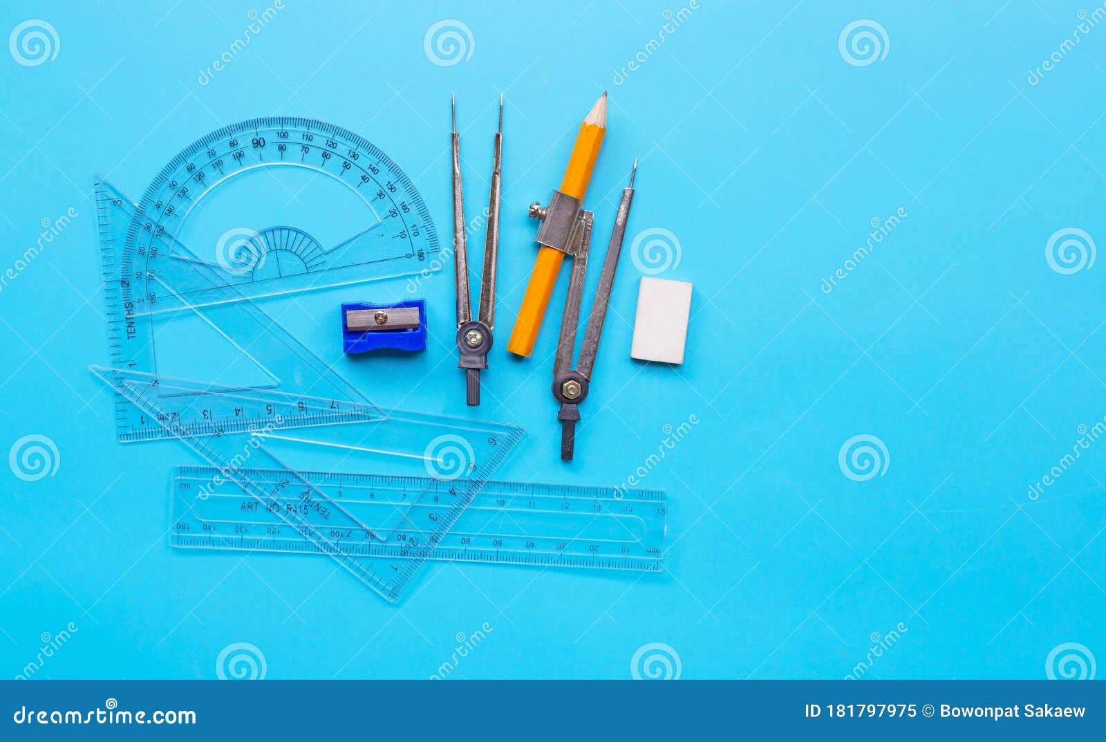 Group of Mathematics Geometry Tools on Blue Background Stock Image ...