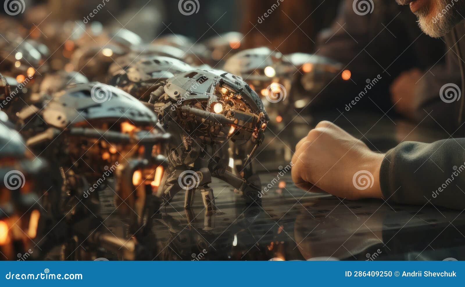 Robots Engineers Holding Construction Drawings Modern Robotic ...