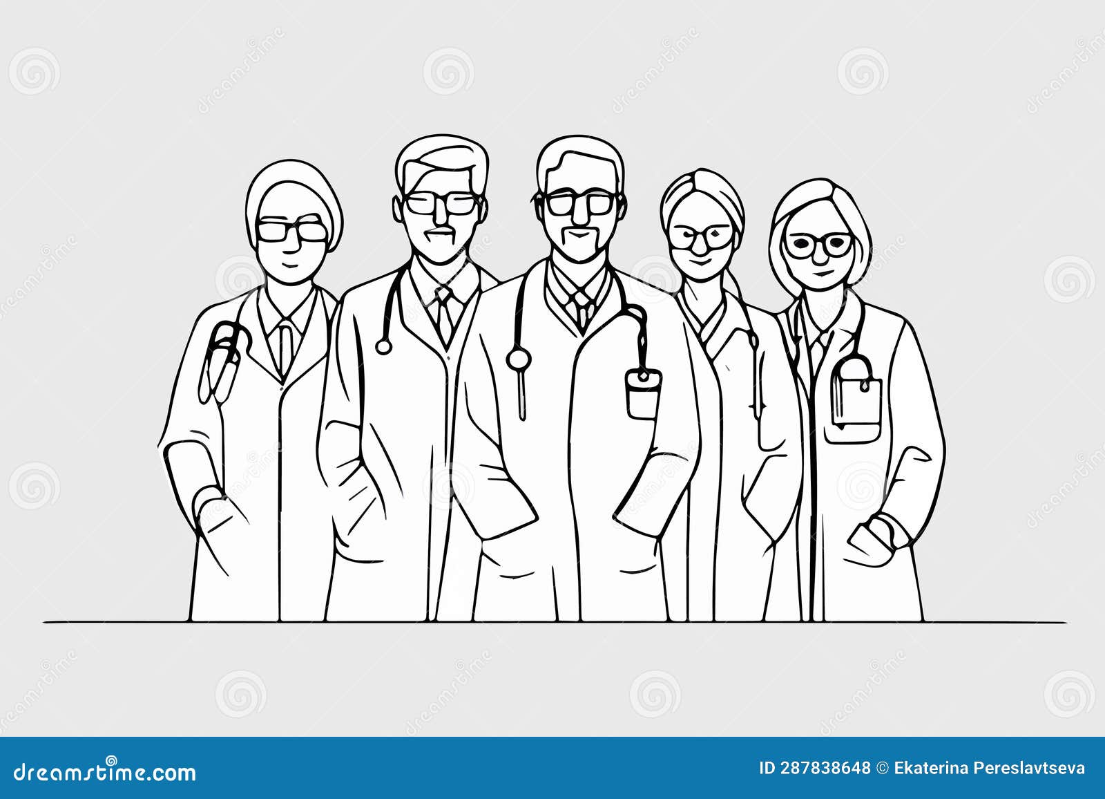 Group Medial Doctors Team Work Thin Line Vector Illustration Stock ...