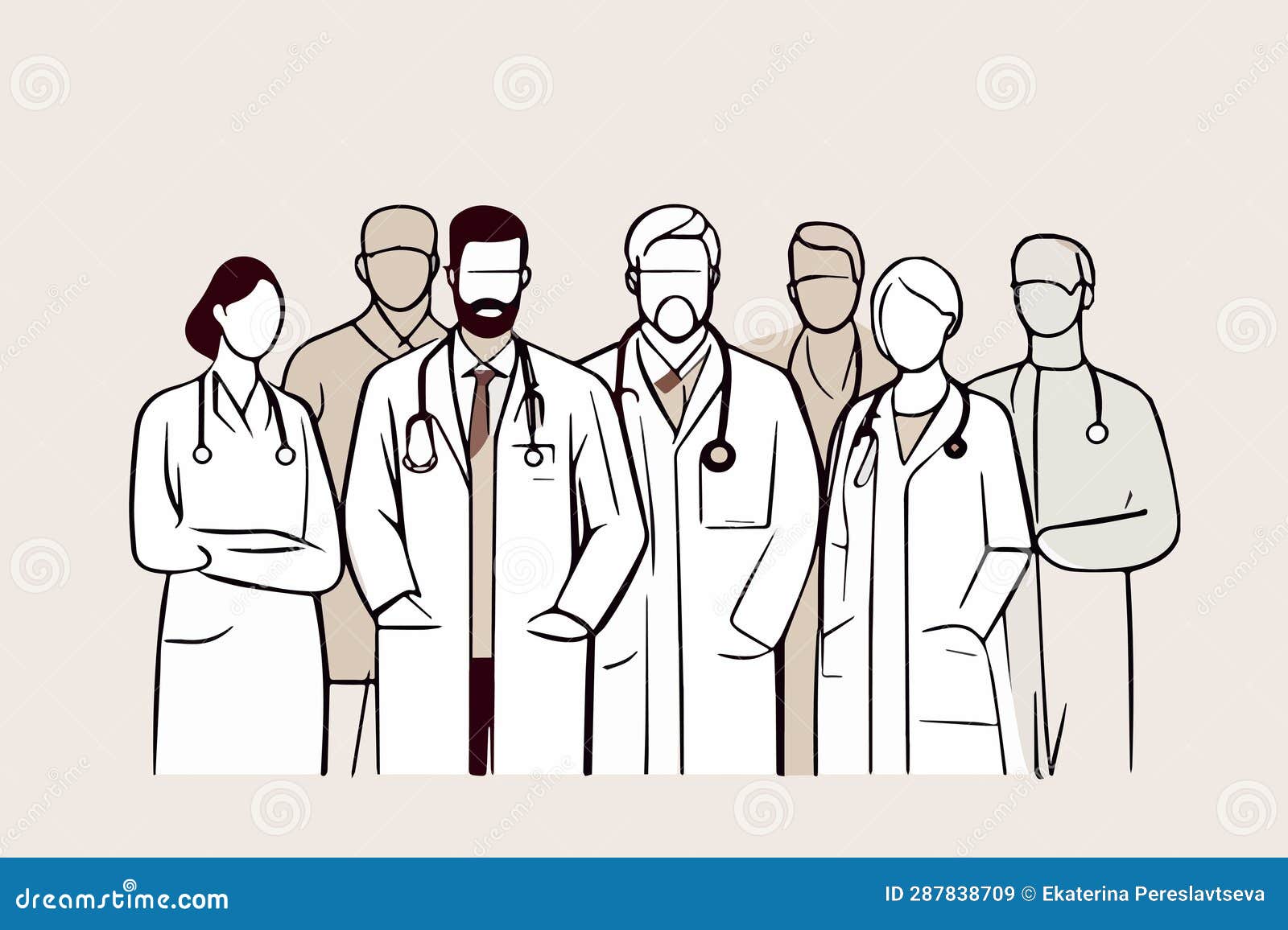 Group Medial Doctors Team Work Thin Line Vector Illustration Stock ...