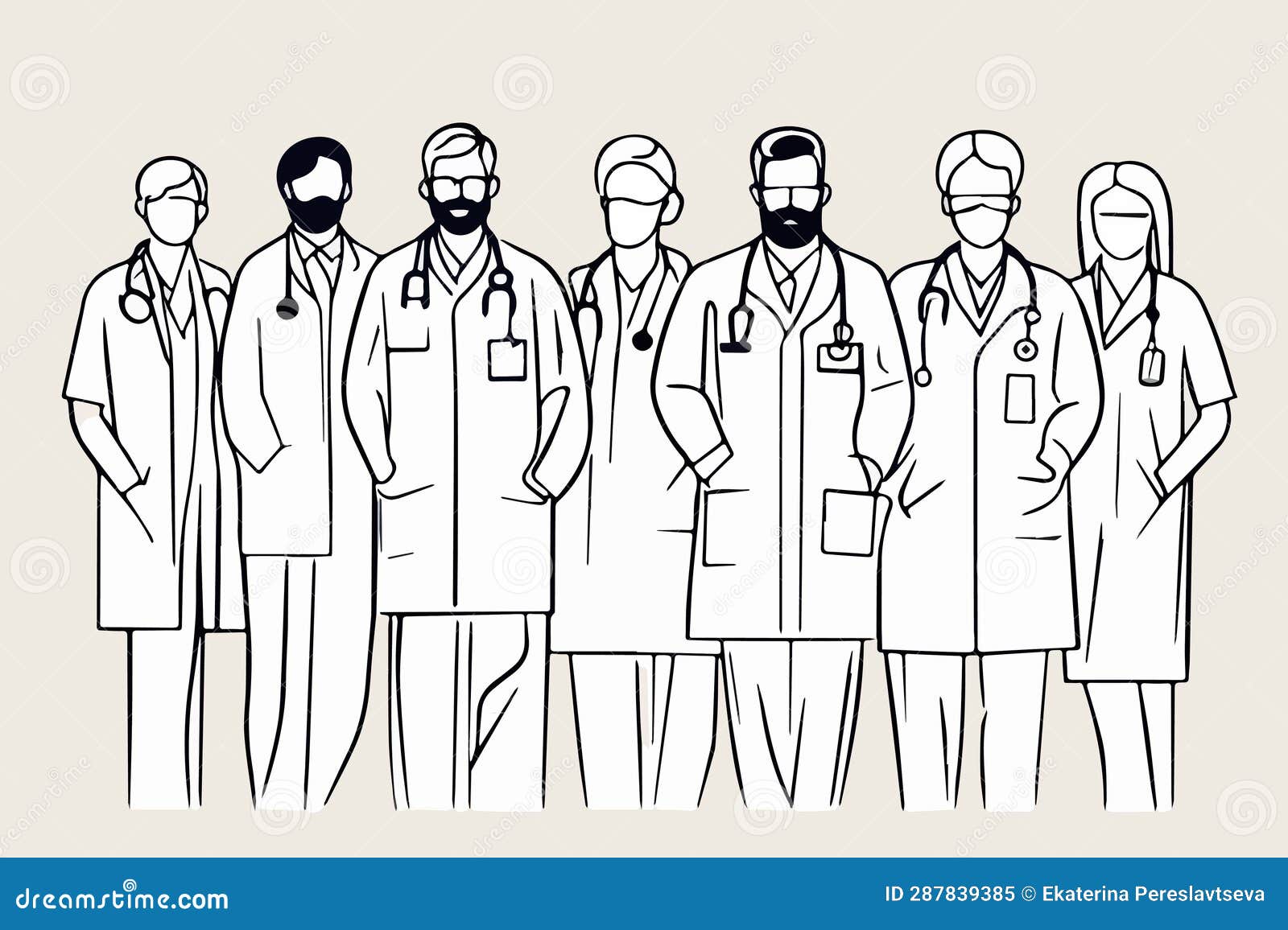 Group Medial Doctors Team Work Thin Line Vector Illustration Stock ...