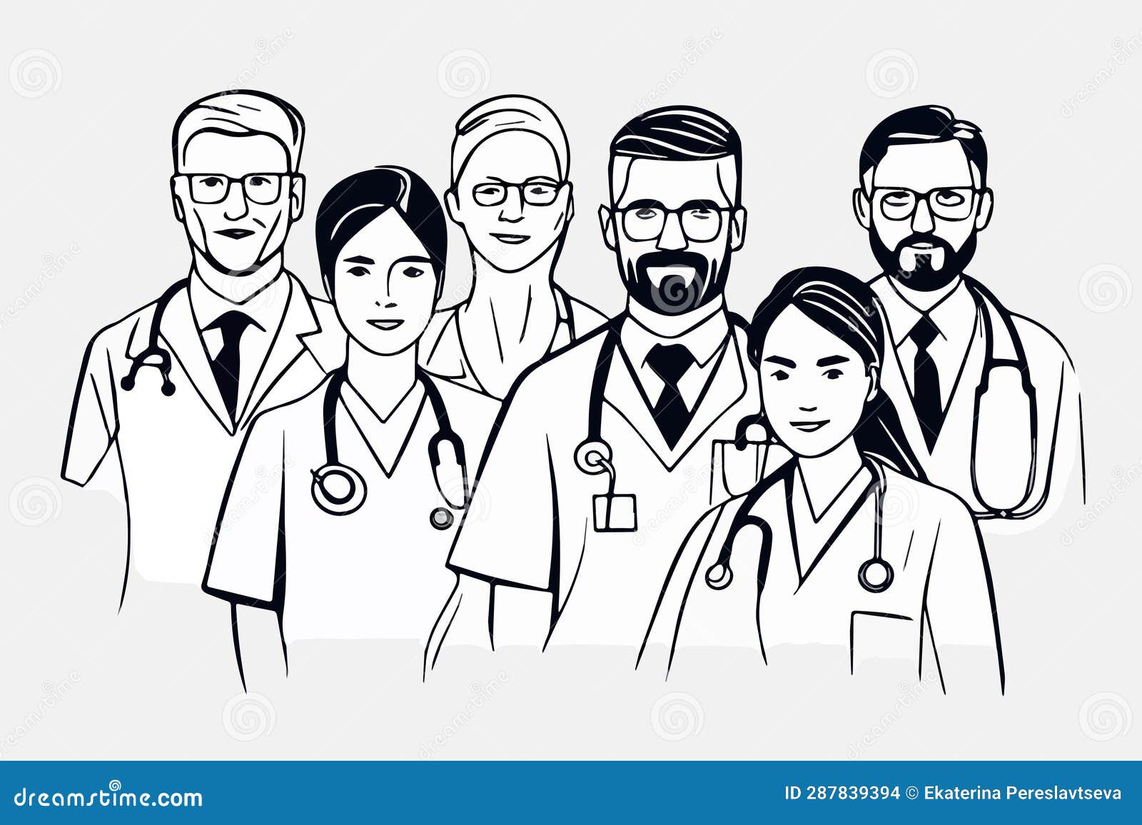 Group Medial Doctors Team Work Thin Line Vector Illustration Stock ...