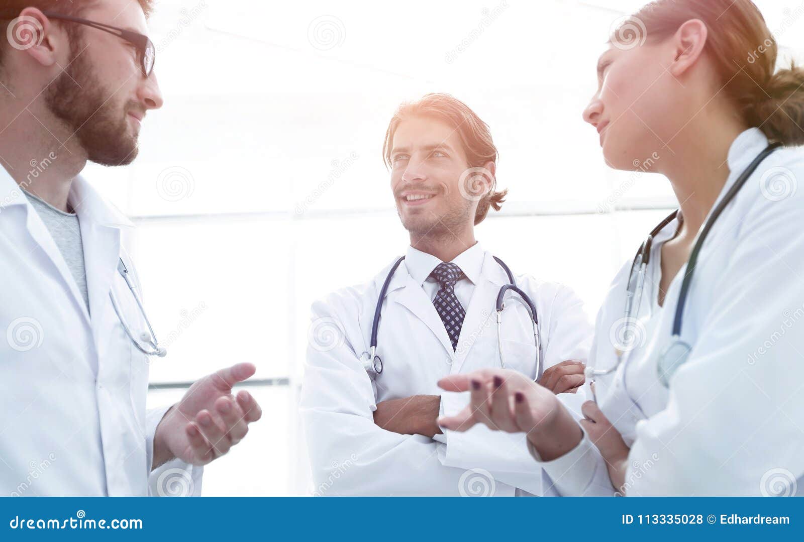Group of Medicine Doctors Talking during Conference, Bottom View Stock ...