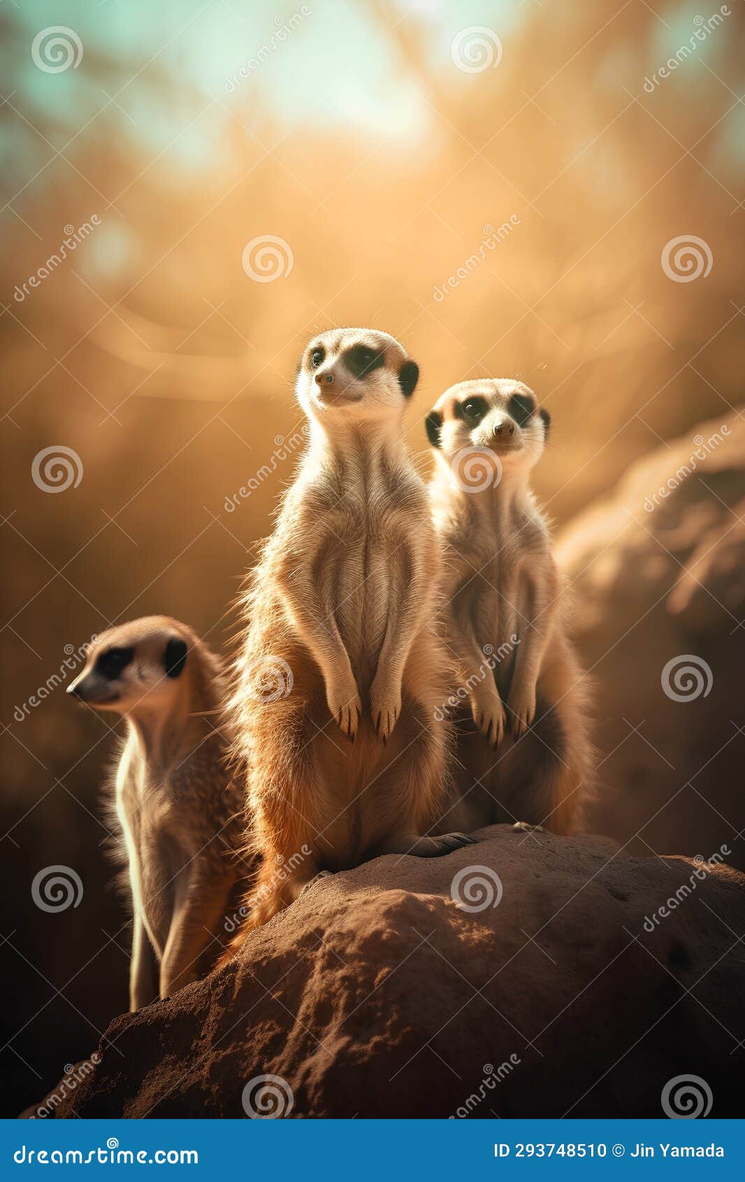 Group Of Meerkats Standing On A Rock In The Zoo. Stock Photo ...