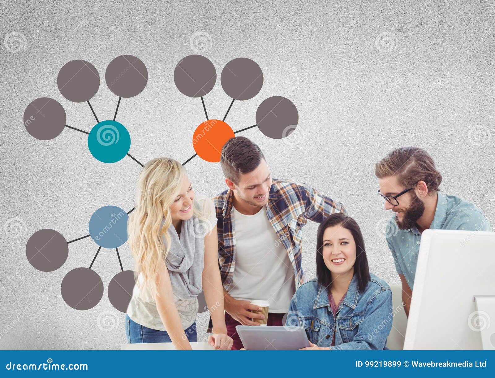 Group Meeting with Mind Map and Computer Stock Image - Image of ...