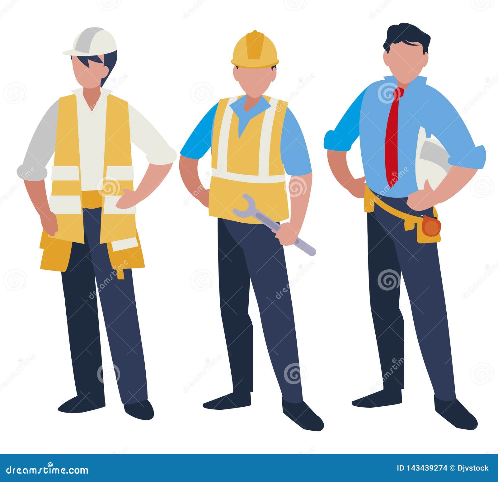 Group of Men Builders Working Stock Illustration - Illustration of ...
