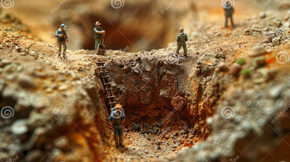 A Group of Men are Digging in a Dirt Pit Stock Illustration ...