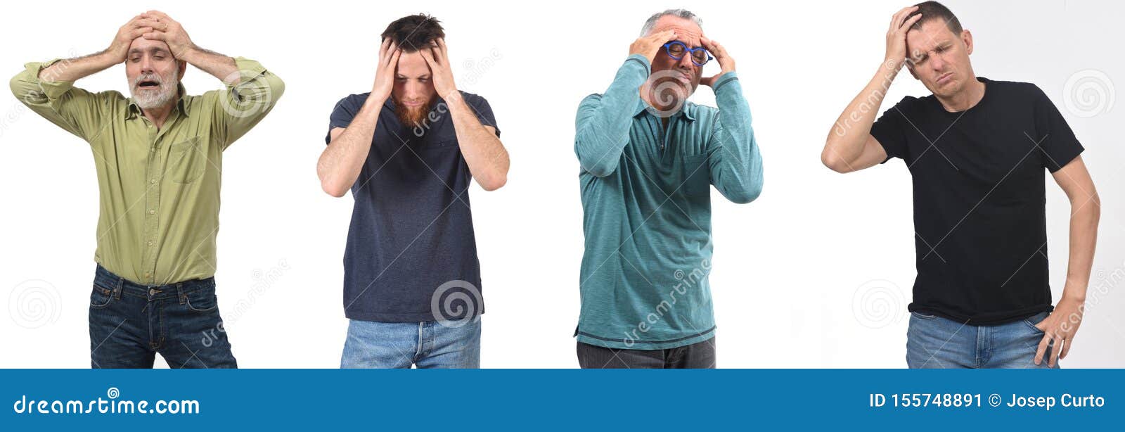 Group of Men with Headache on White Background Stock Image - Image of ...