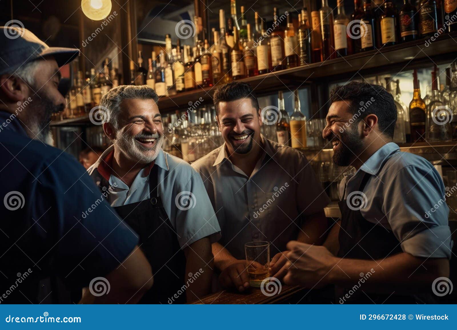 Group of Men Interacting and Enjoying a Social Occasion at a Bar, AI ...