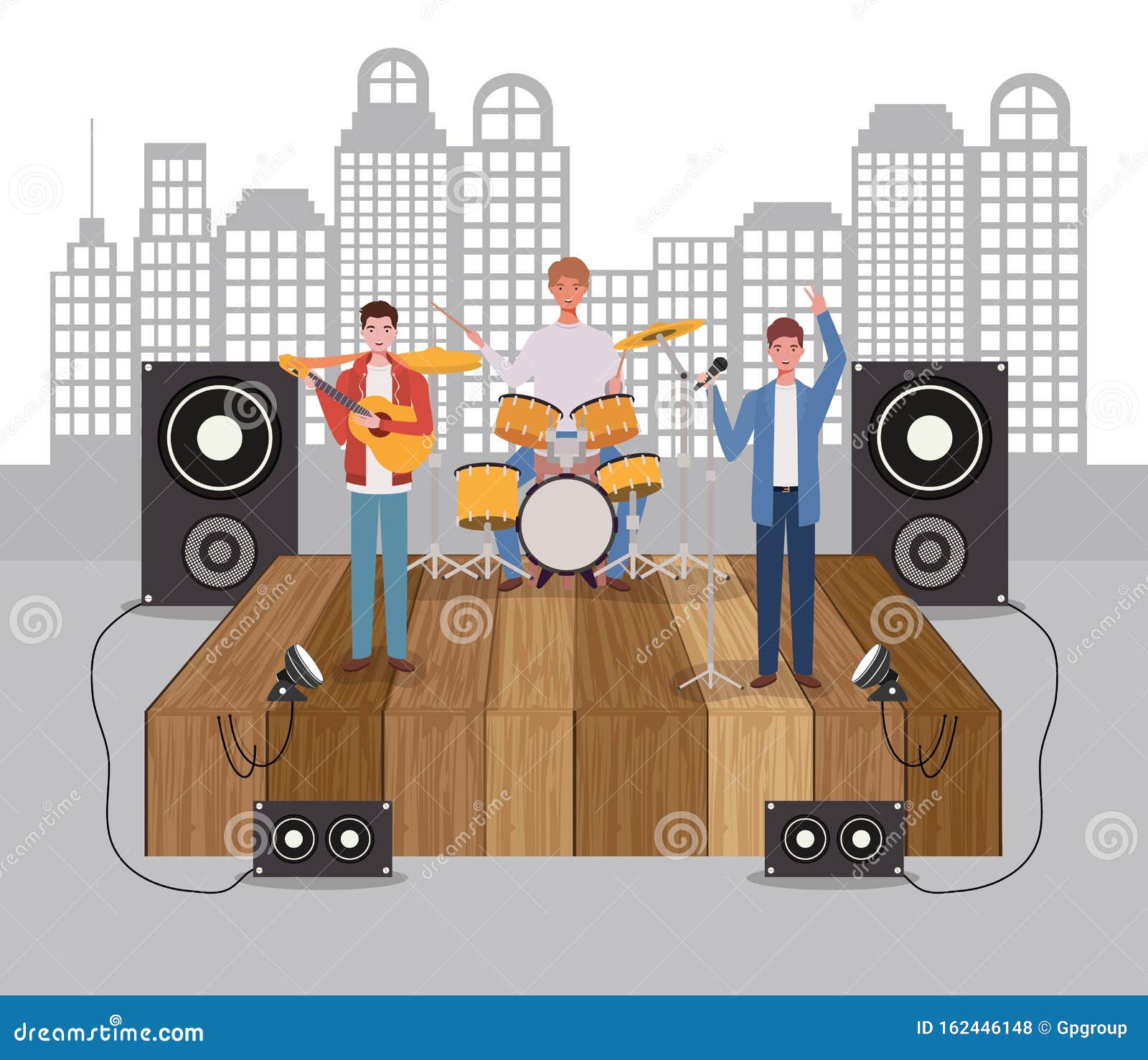 Group of Men Music Band Playing Instruments Stock Vector - Illustration ...