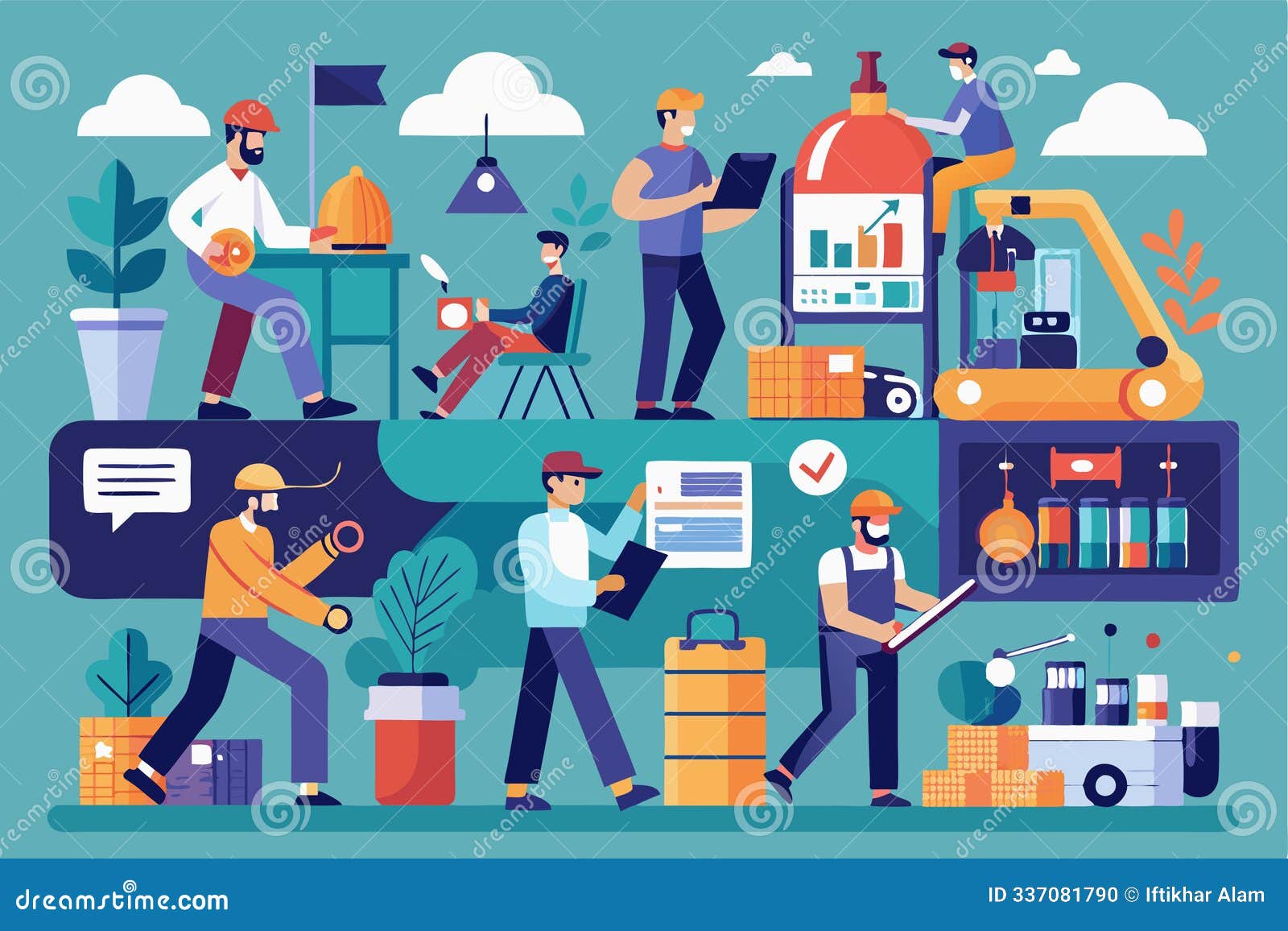 A Group of Men Performs Different Tasks, Showcasing Teamwork and ...