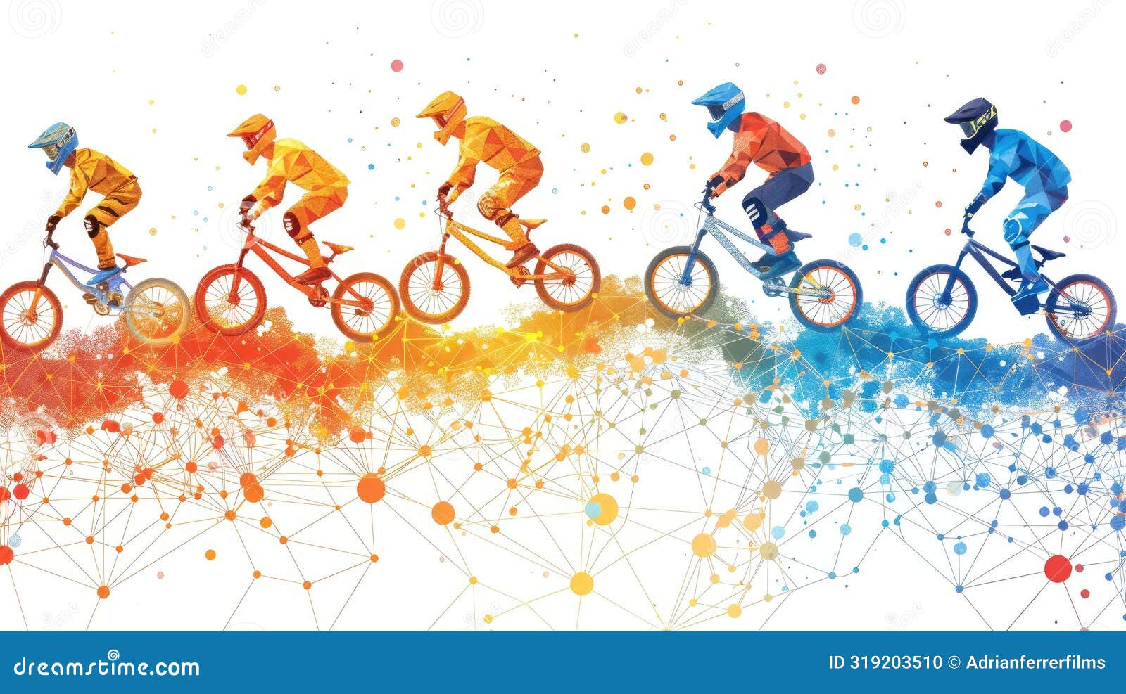 A Group of Men are Riding Bikes in a Line Stock Illustration ...