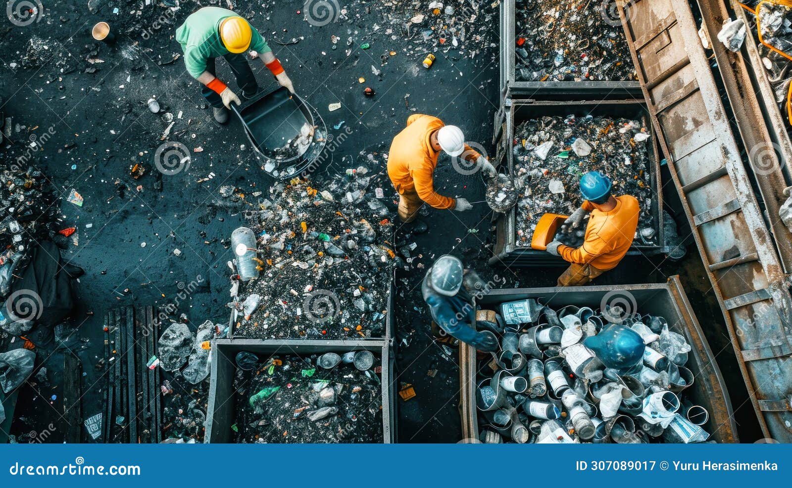 Group of Men Standing Around a Pile of Trash at Garbage Processing ...