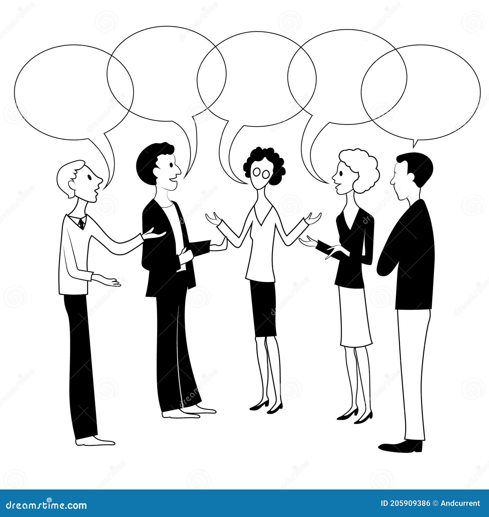 Five Men and Women are Talking. Vector Drawing Image. Stock Vector ...
