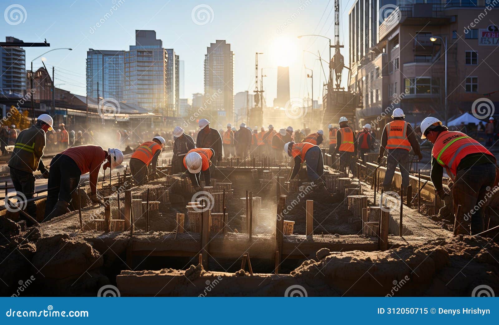 Group of Men Working on Construction Site Stock Image - Image of hats ...