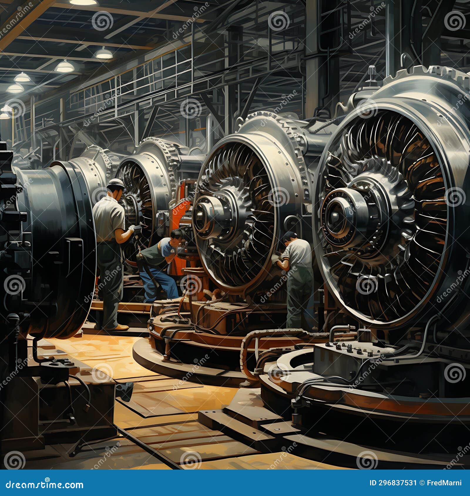A Group of Men Working on Large Machines Stock Illustration ...