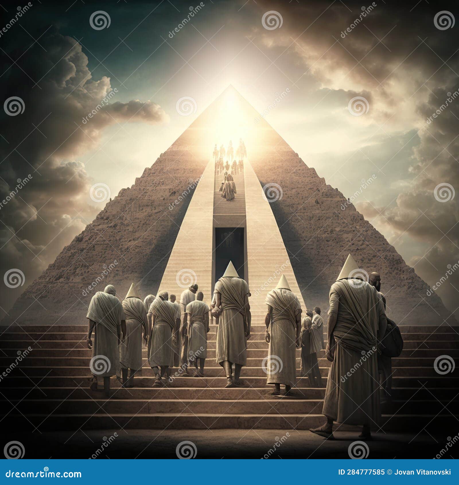 Group of Messiahs Gathered in Front of the Beautiful Pyramid Steps ...